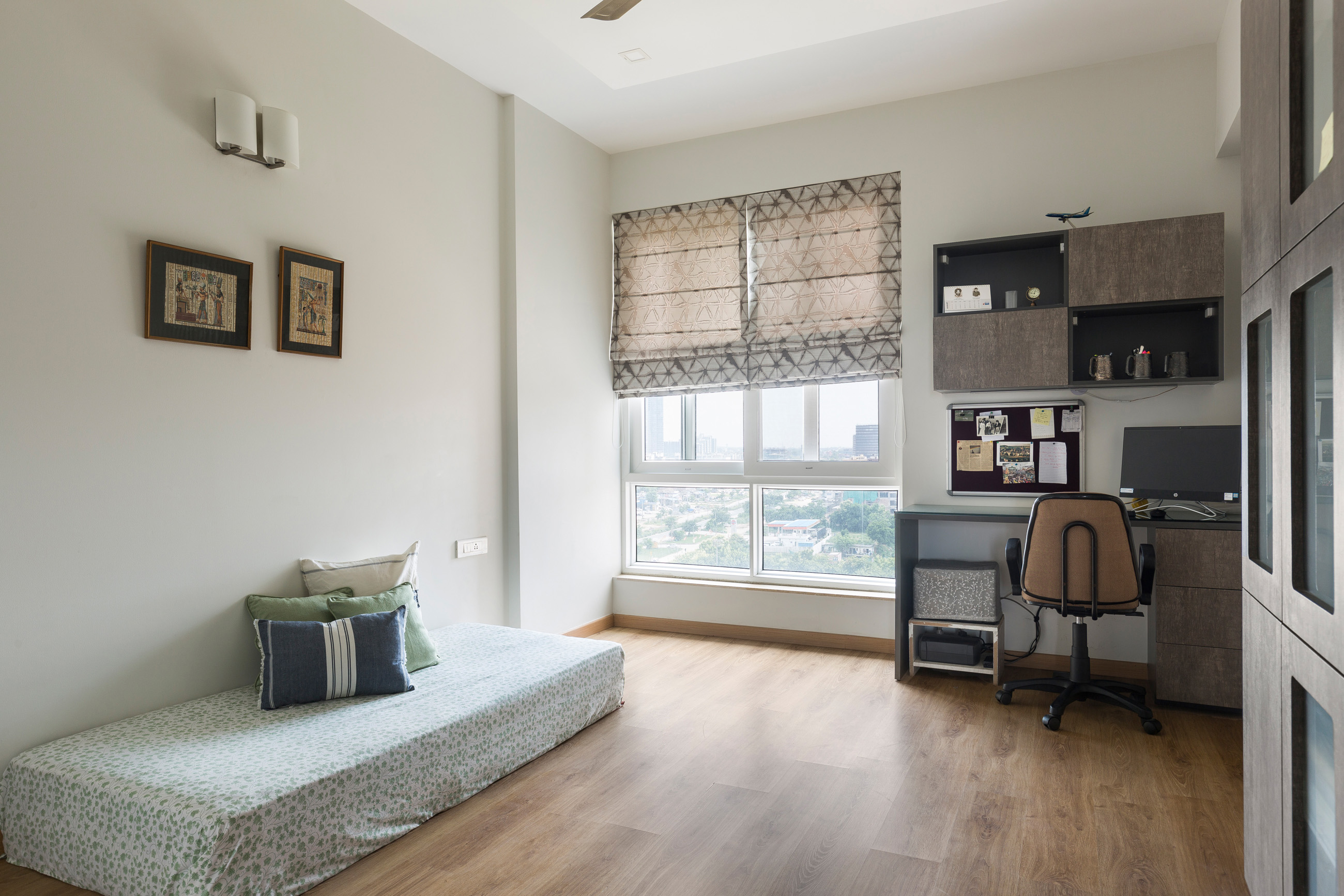 Home Office Design With Wooden And Grey Study Table | Livspace