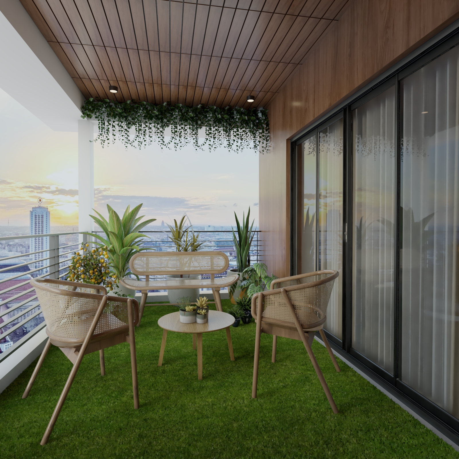 Balcony Design With Wooden False Ceiling | Livspace