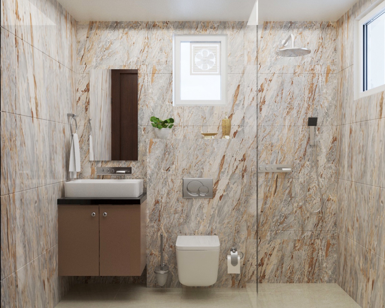 Brown And Grey Marble Small Bathroom Design | Livspace