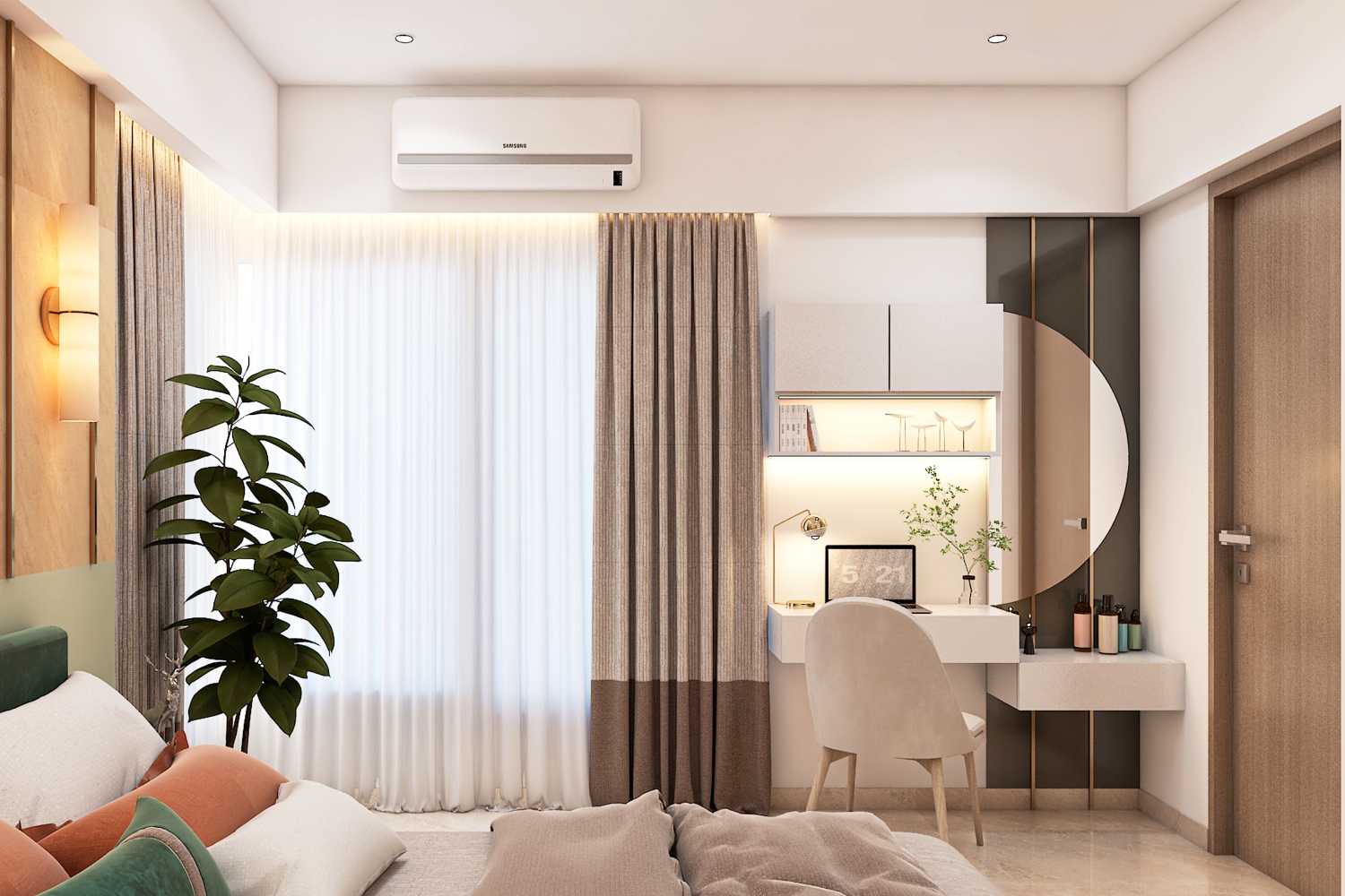 Master Bedroom Design With Frosted Glass Shutter Sliding Wardrobe ...