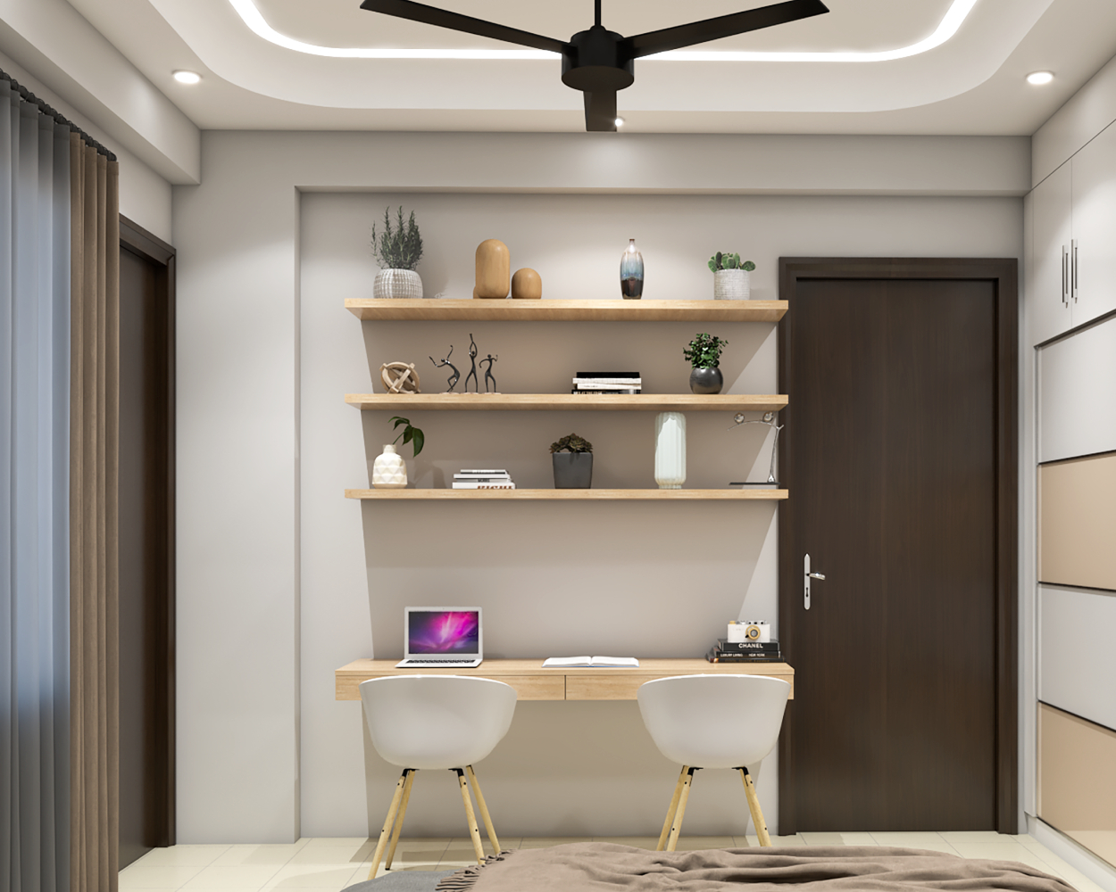 Study Room Design With Open Floating Racks | Livspace