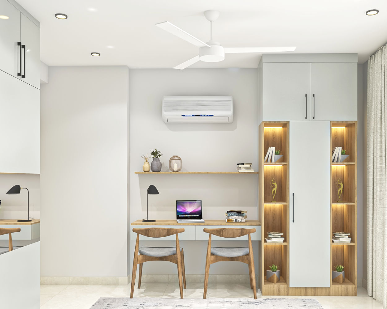 Smoke Grey And Acacia Study Room Design | Livspace