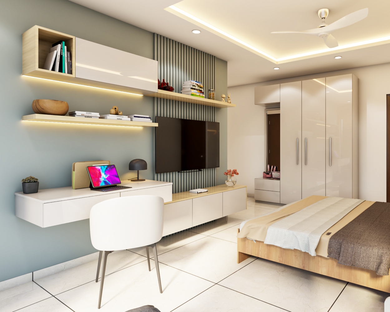 Study Room Design With White And Wood Table | Livspace