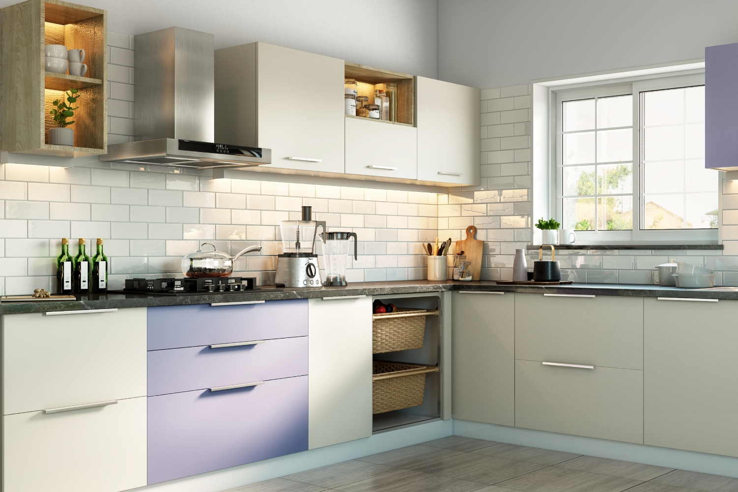 High-Gloss White Ceramic Kitchen Tile Design | Livspace