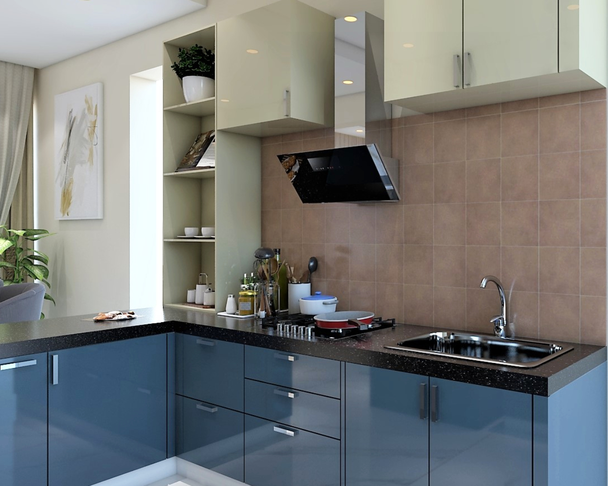 High-Gloss Brown Ceramic Kitchen Tile Design | Livspace