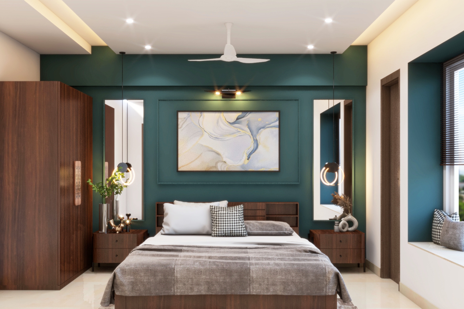 Teal Blue Bedroom Wall Paint Design | Livspace
