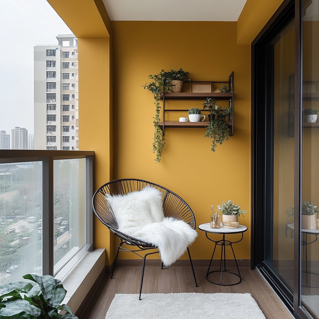 Stylish Balcony Design with Contemporary Metallic Furniture, Mustard ...