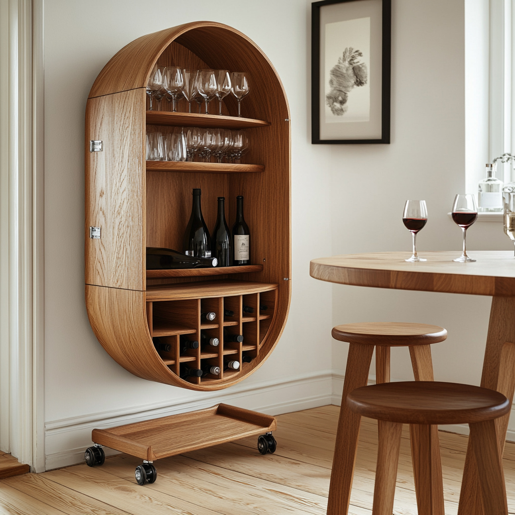 Contemporary Home Bar Design with Natural Materials and Brown Suede ...
