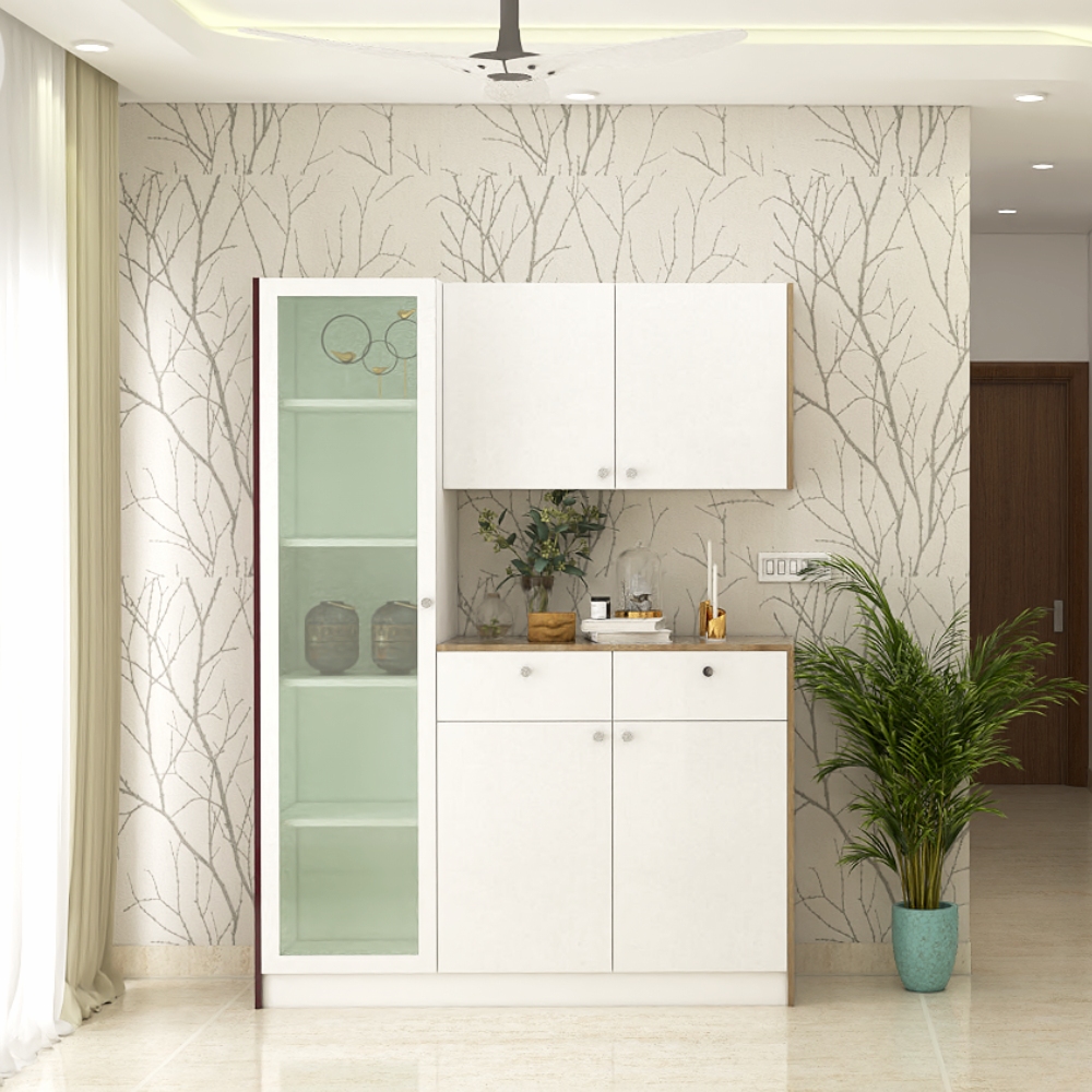 Compact Modern Glass-Front Crockery Unit Design in White Suede Finish ...