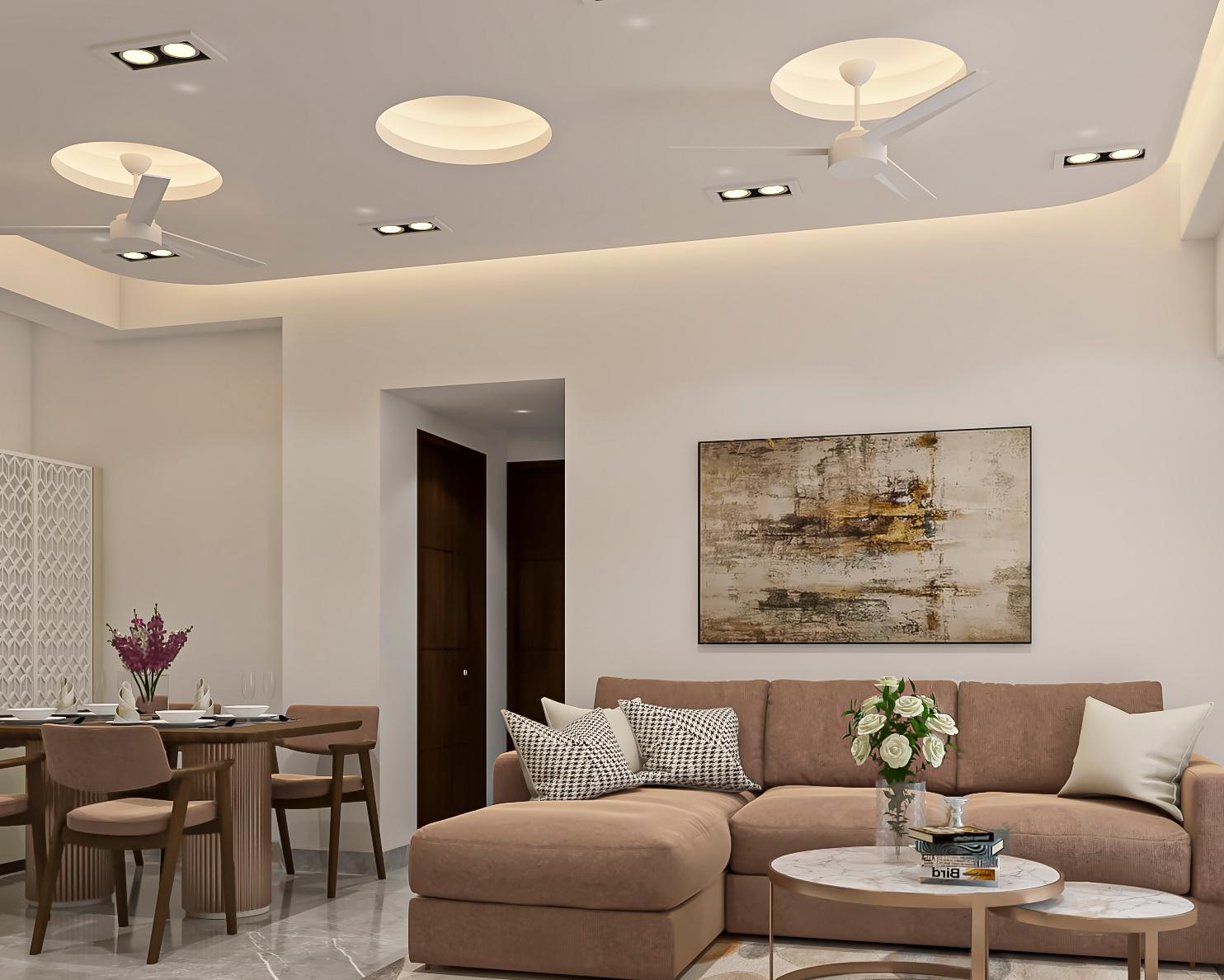 POP False Ceiling Design with Contemporary Cove and Spot Lights in ...