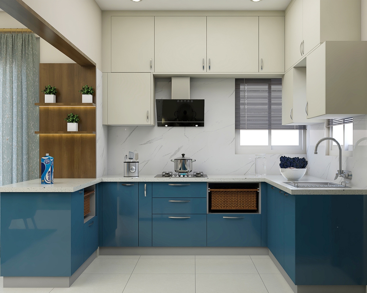Modern U-Shaped Kitchen Design with Quartz Countertop, Spacious Storage ...