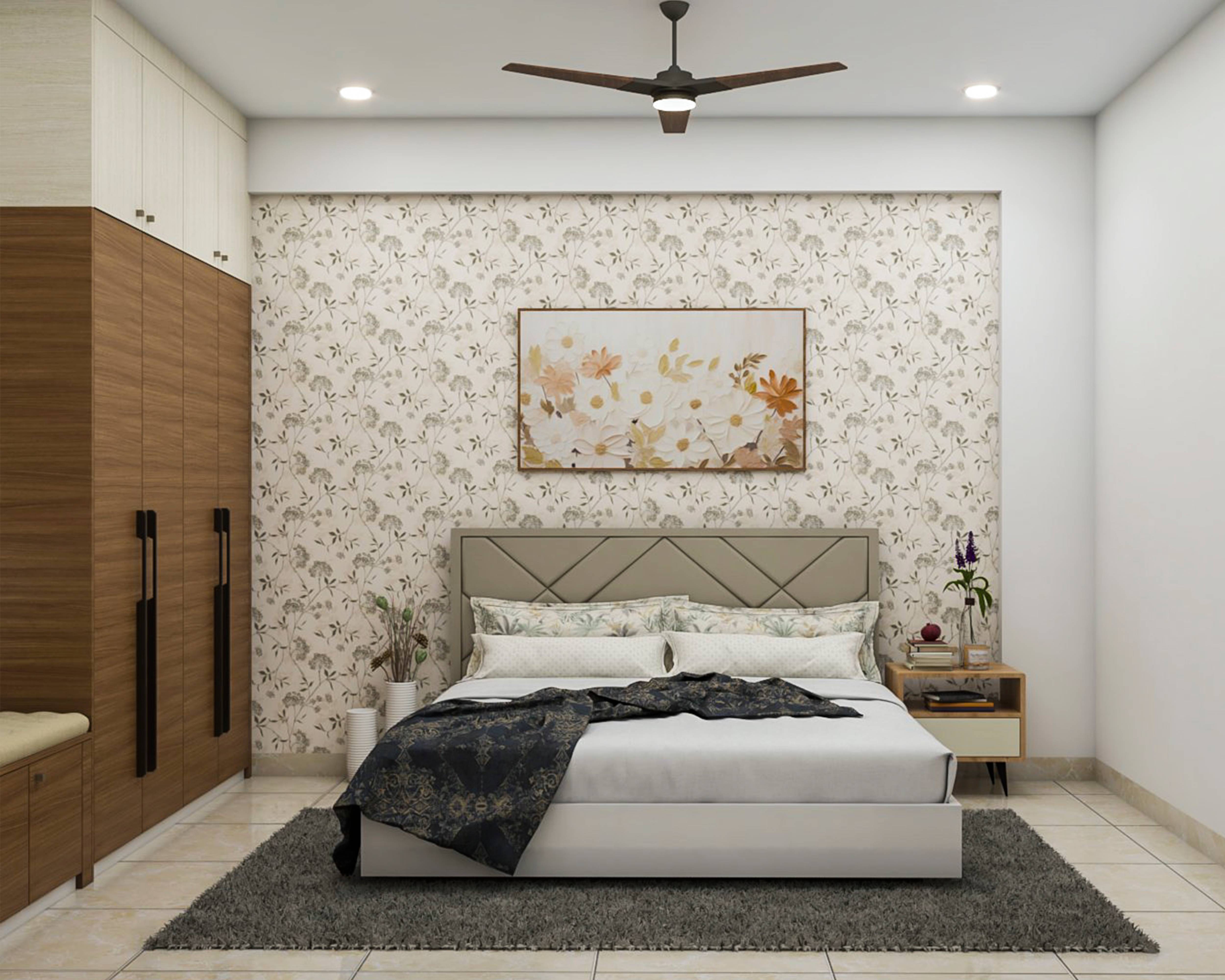 Master Bedroom Design Featuring Contemporary Beige and Gray Wallpaper ...