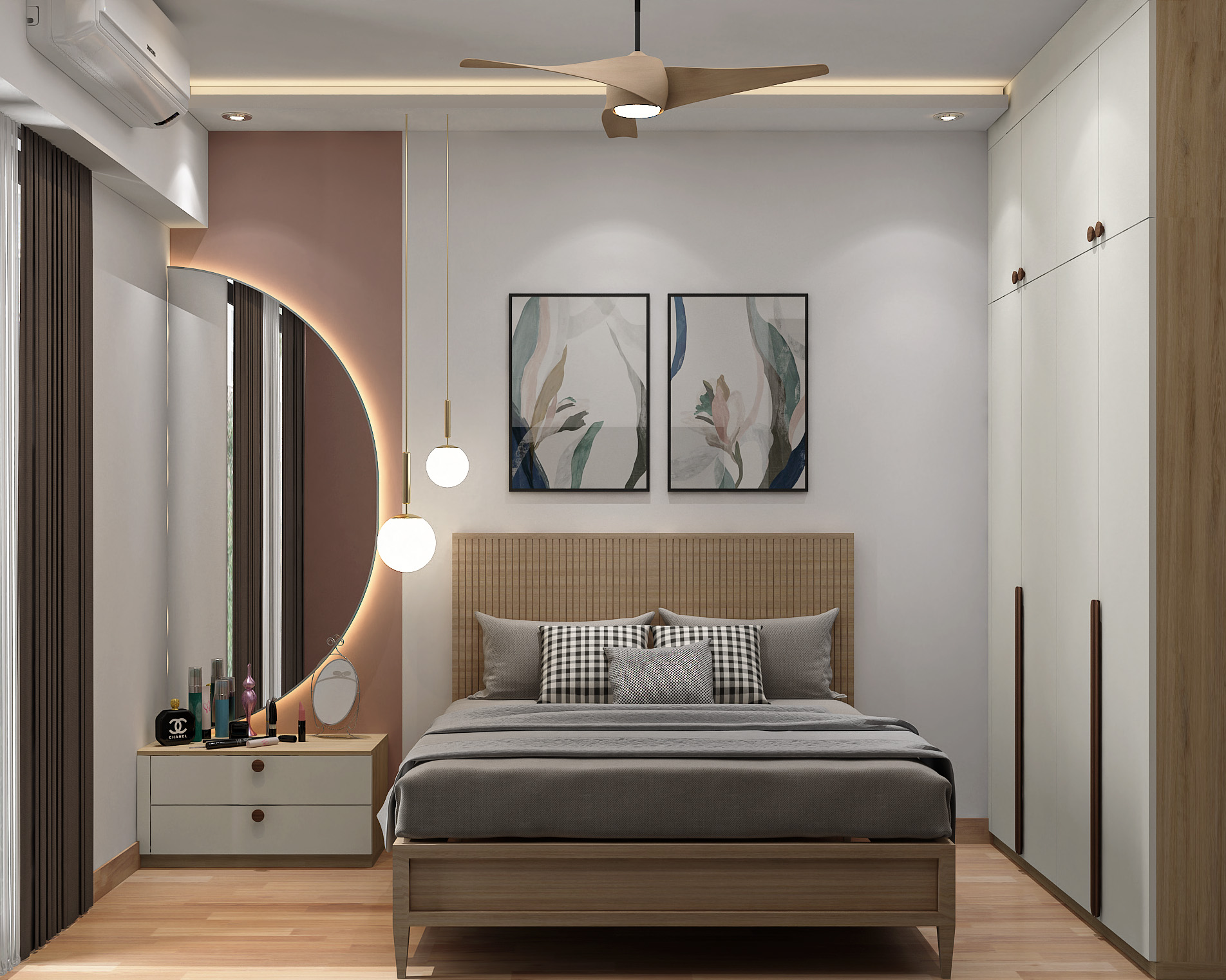 Master Bedroom Design with Contemporary Dressing Table, Wardrobe, and ...