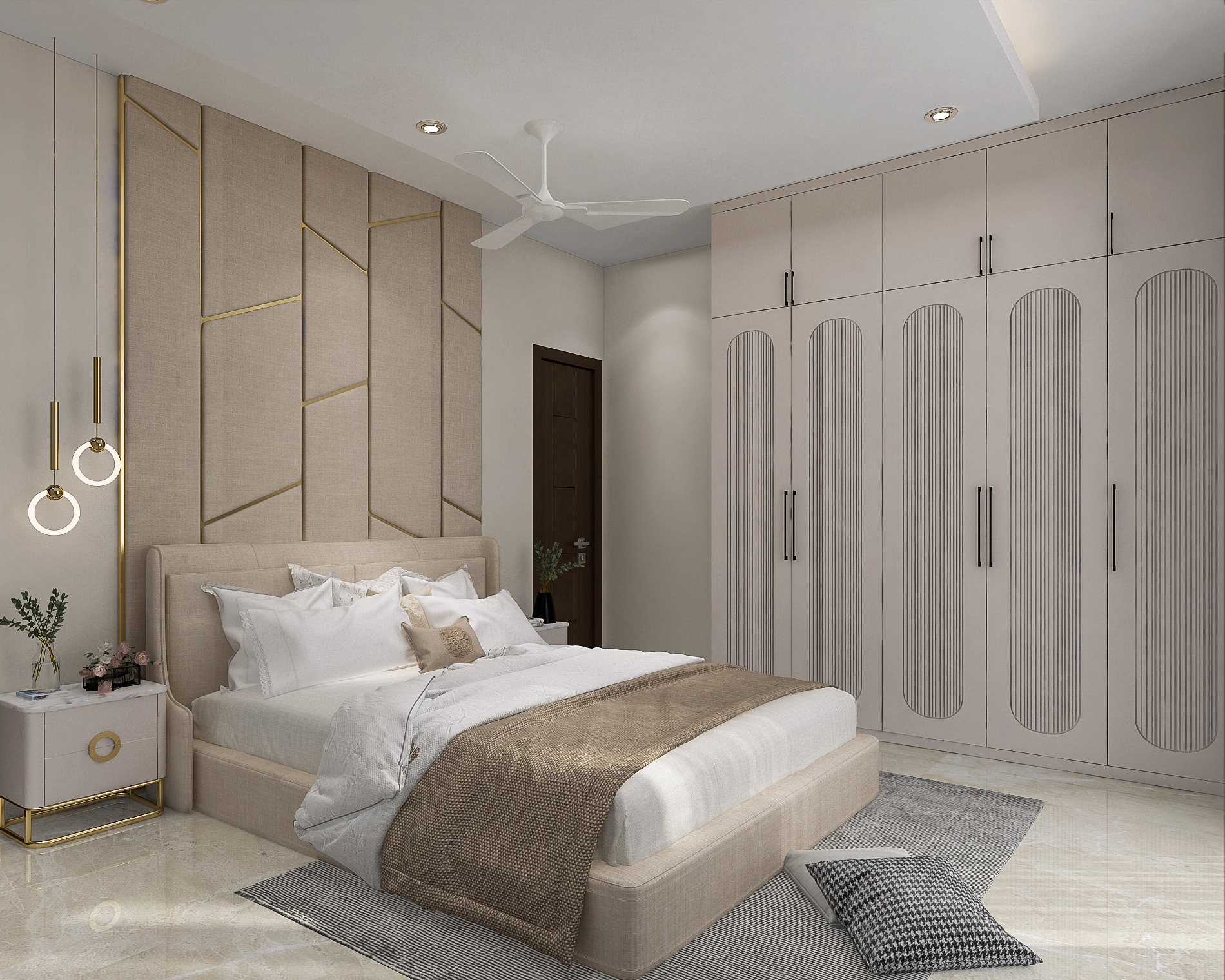 Master Bedroom Design with Contemporary Wall Paneling, Cream ...