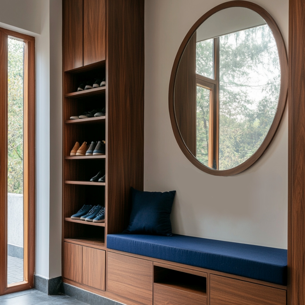 Functional Space-Saving Entryway with Bench Storage, Open Shelves, and ...