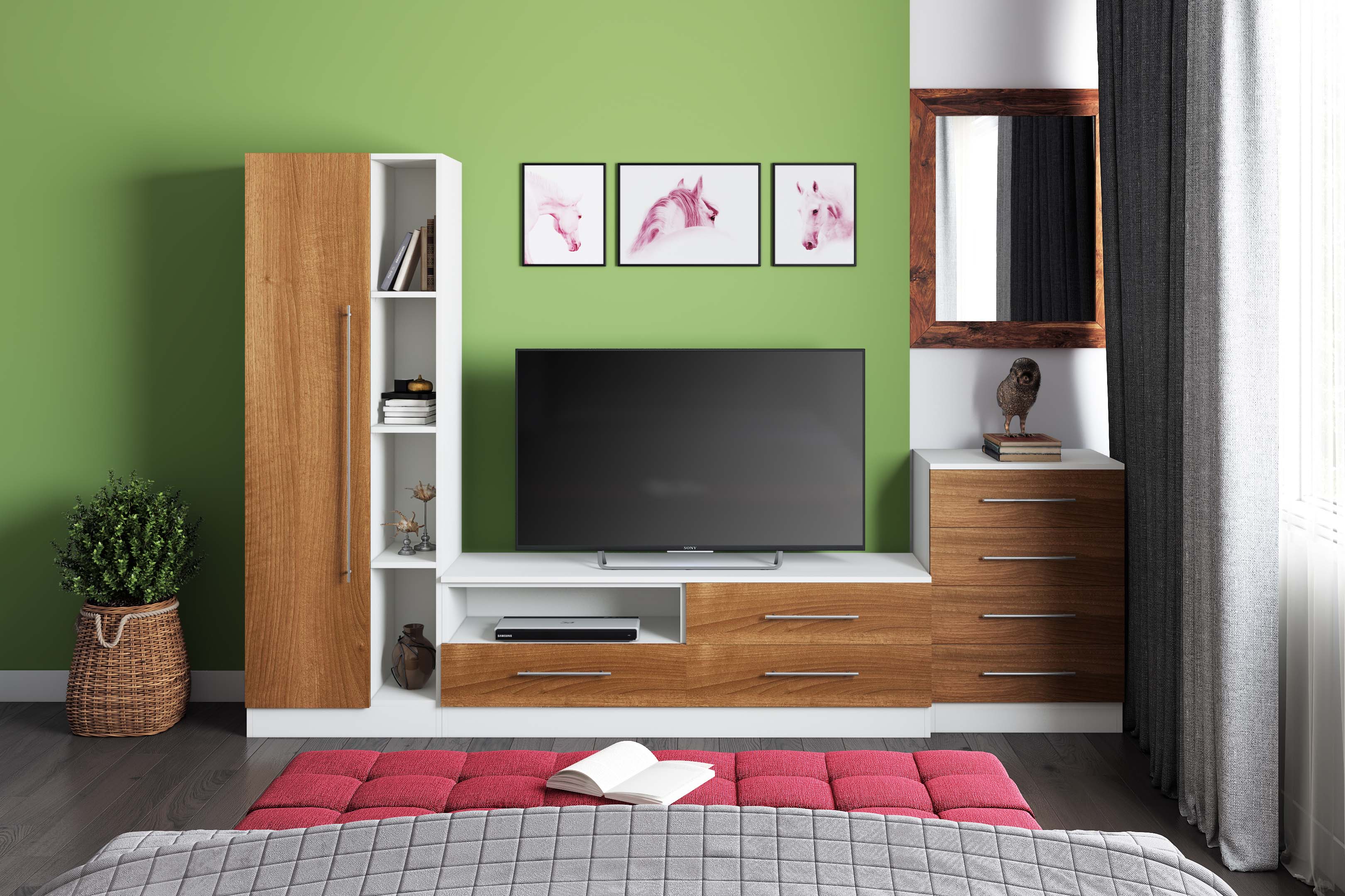 Floor-Mounted Contemporary TV Unit Design with Drawer and Tall Storage ...