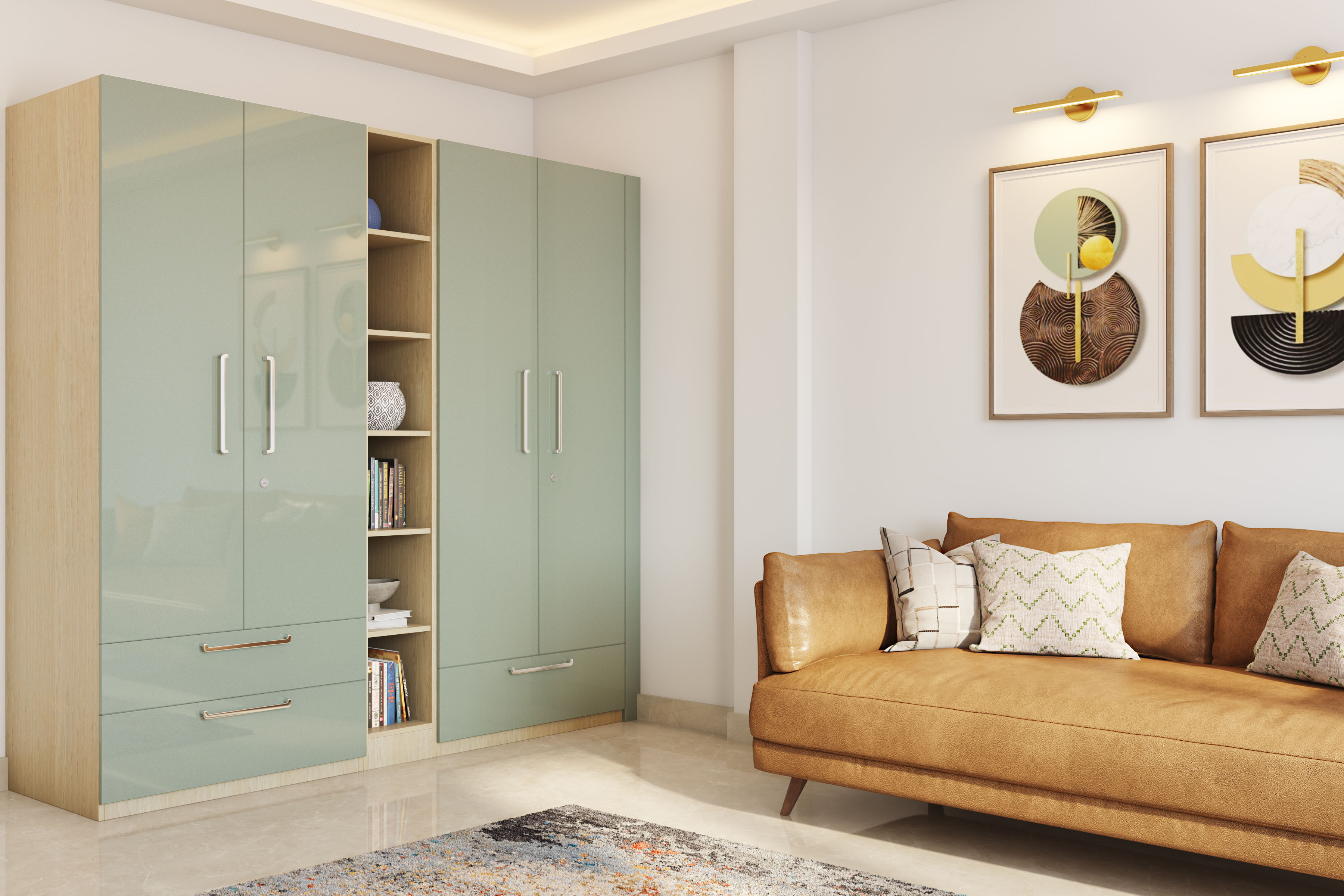 Modern Mid-Century 4-Door Swing Wardrobe Design in Metallic Blue with ...