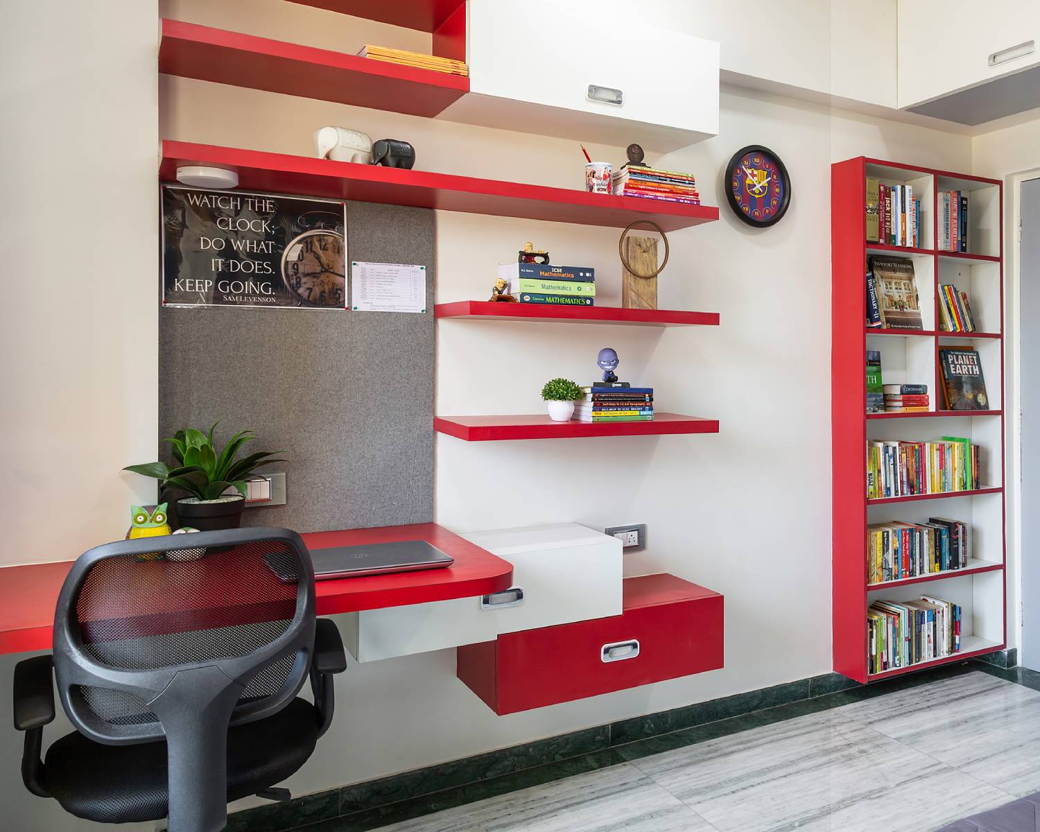Spacious Home Office Design With Red And White Furnitures | Livspace