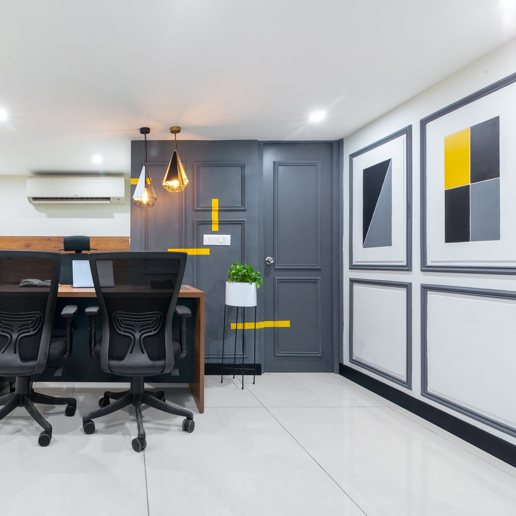 White And Grey Wall Design For Home Offices | Livspace