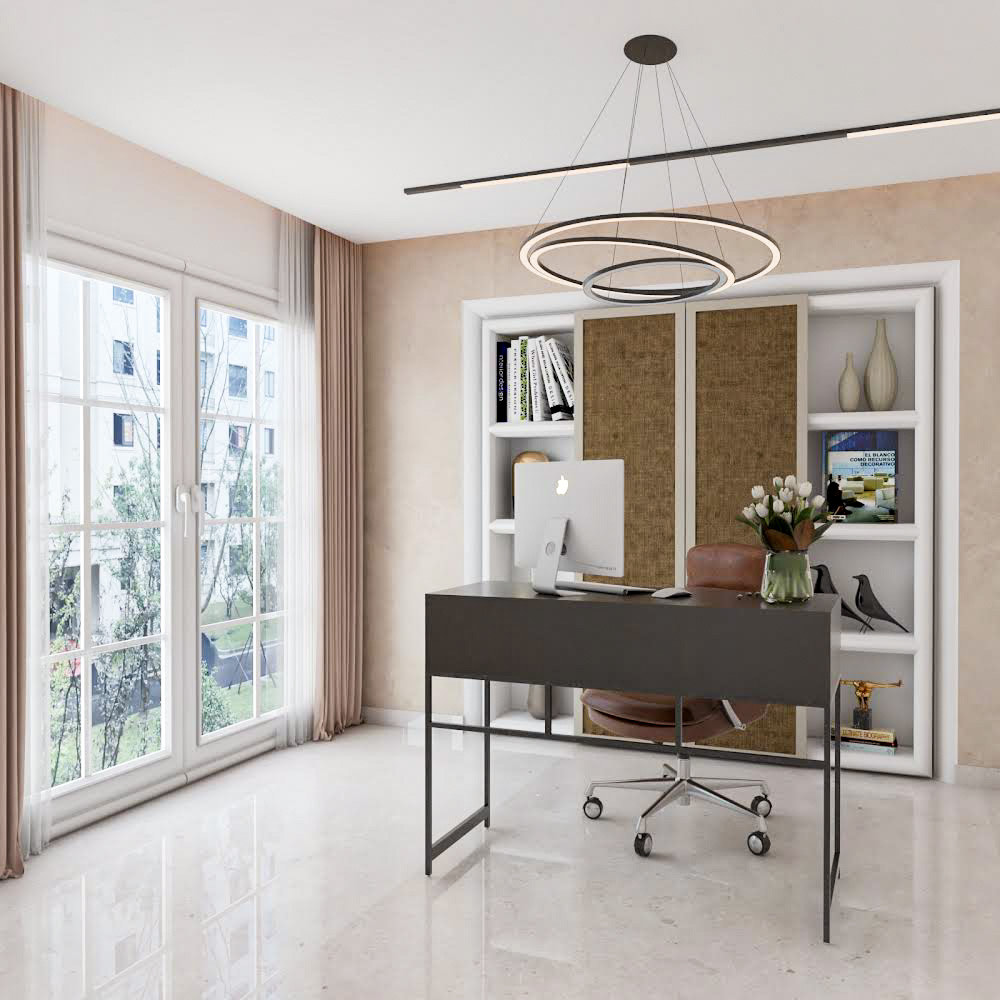 River Stone Grey Home Office Design With 3-Feet Wide Study Table - 9x9 ...