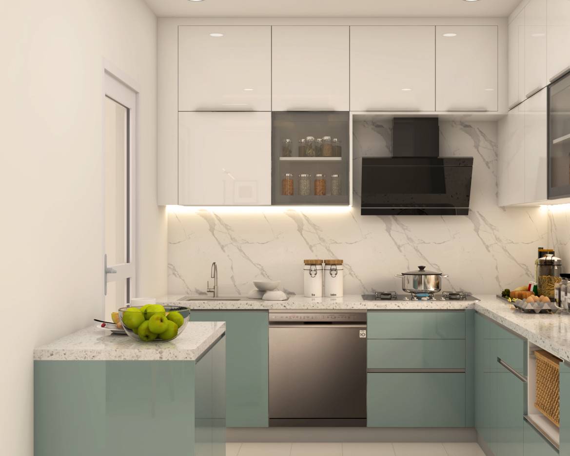 Compact Kitchen Design With A Glossy Laminate Finish | Livspace