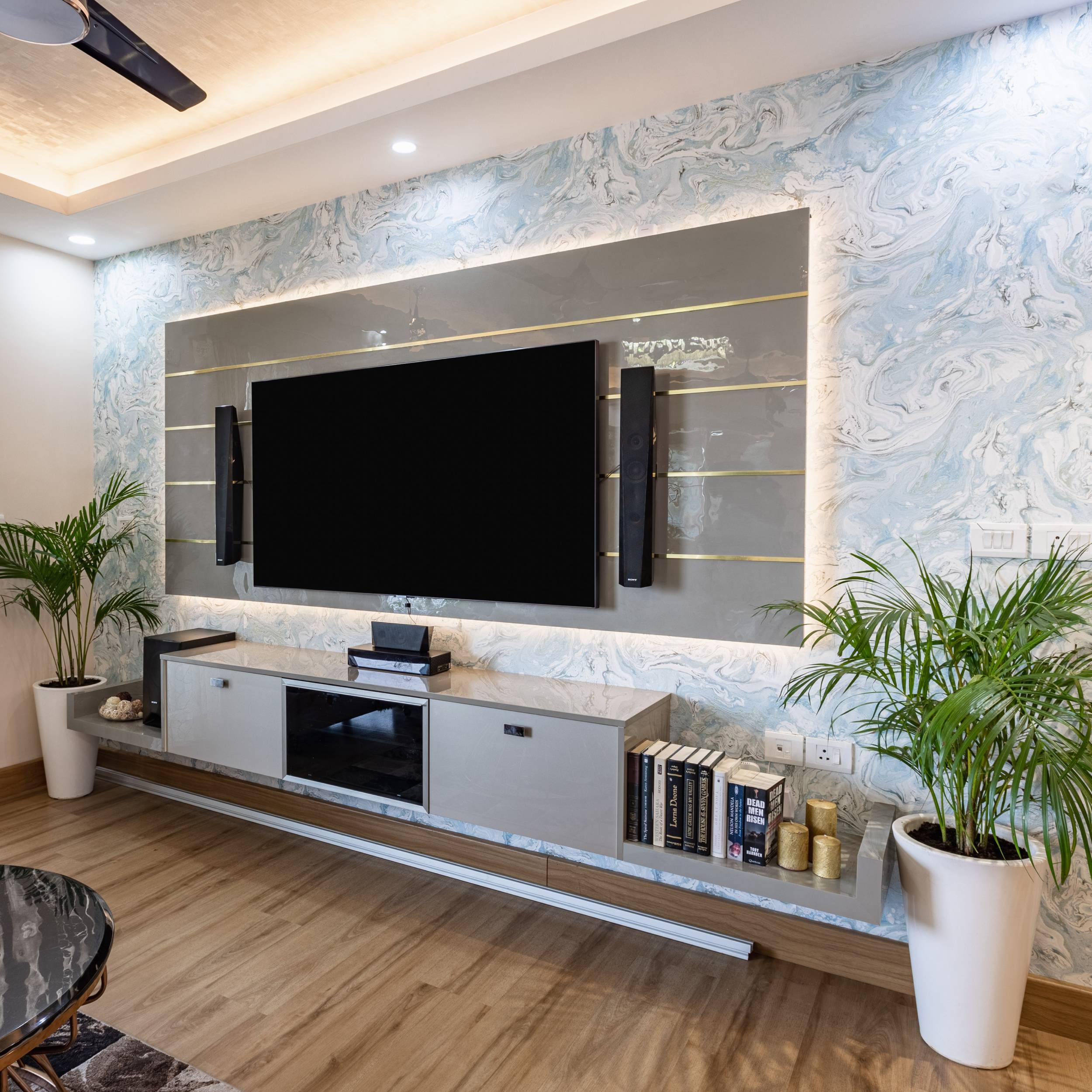 Wall-Mounted Grey TV Cabinet Design | Livspace